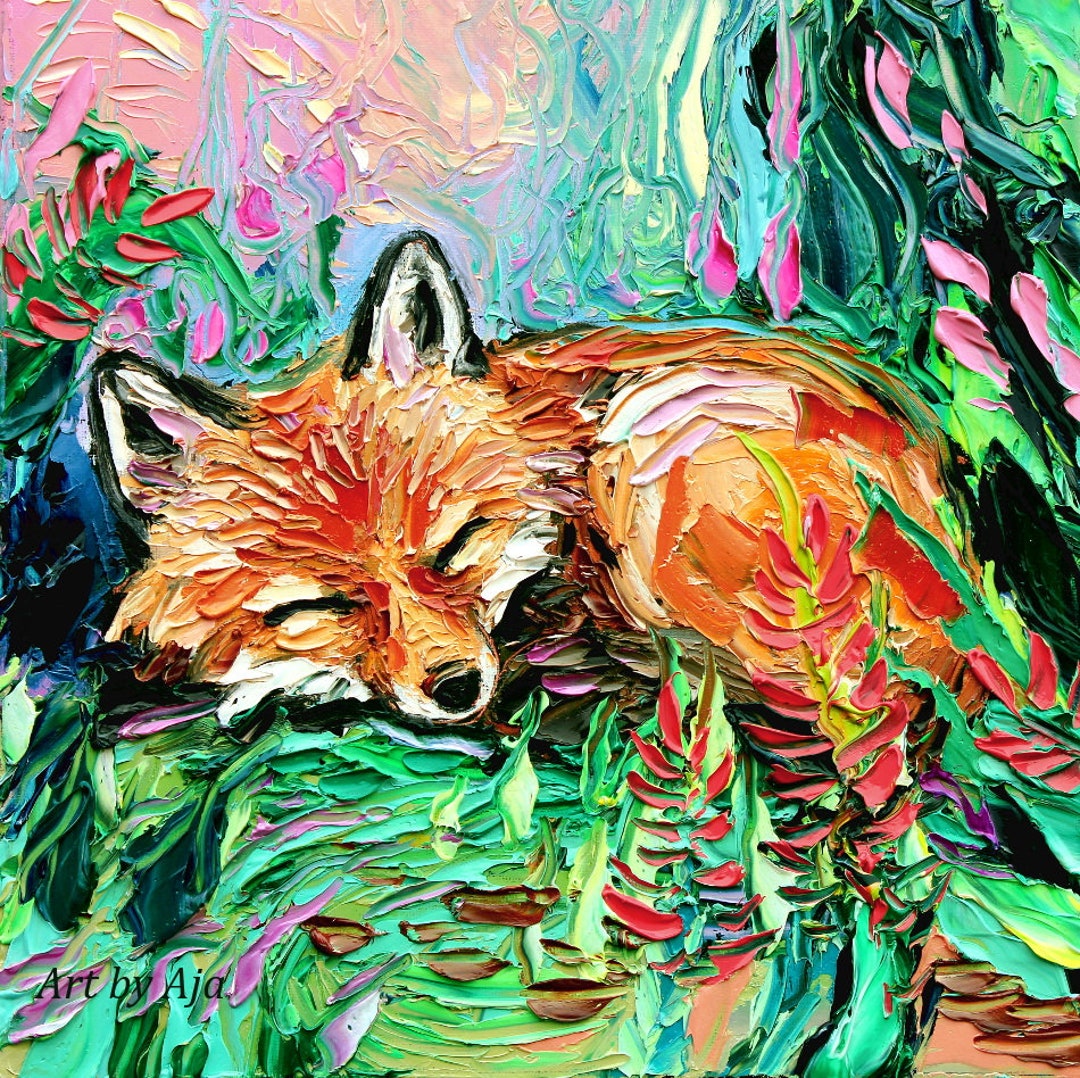 Baby Fox Art Print Spring Flowers Cute Nursery Kitsune Woodland Animal ...