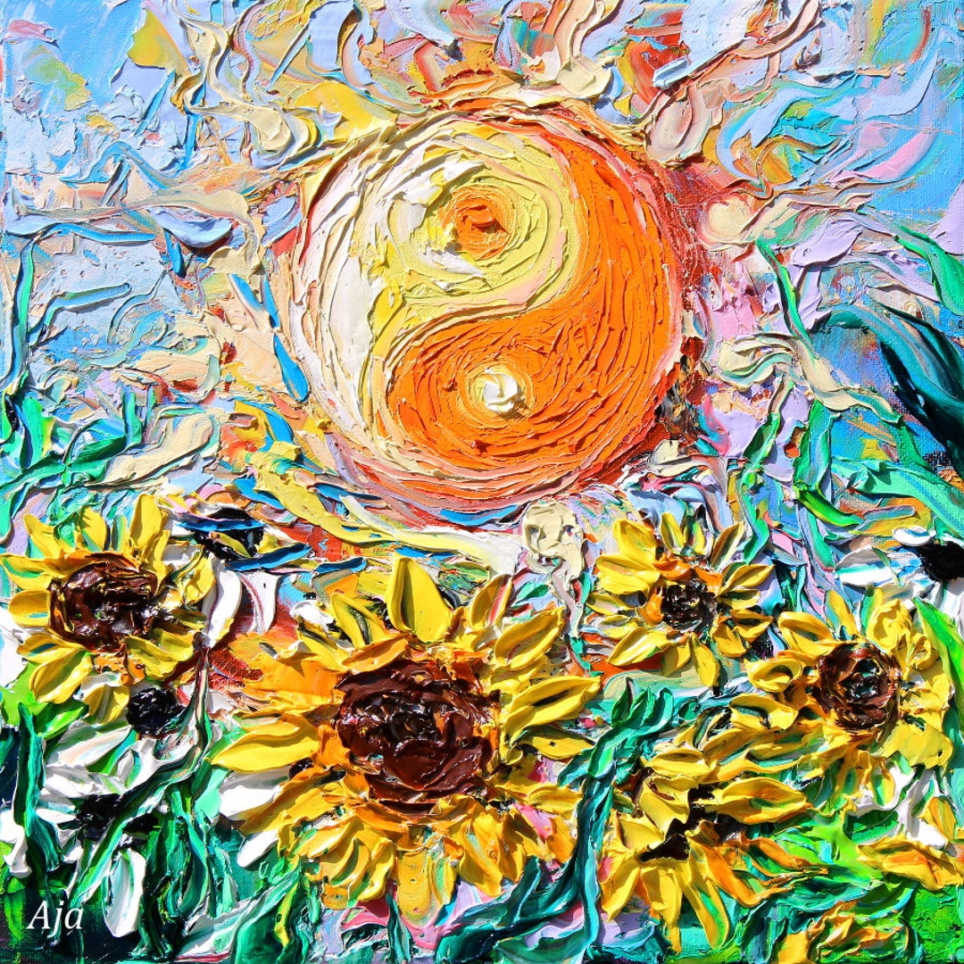 Psychedelic Yin Yang Art Print Trippy Colorful Flowers Artwork A Question Of Balance By Aja