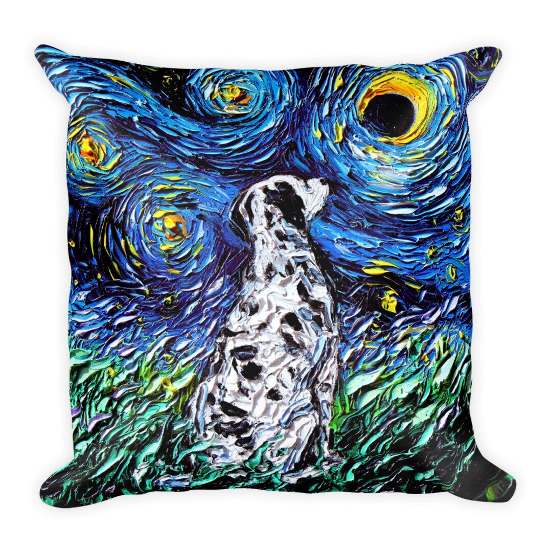 Dalmatian Dog Lover Starry Night Basic Throw Pillow Art by Aja Image on Both Sides 16x16 Inches ...