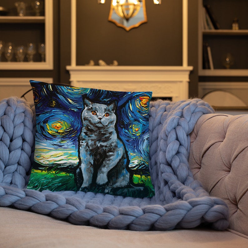 Blue British Shorthair Starry Night Cat Basic Throw Pillow | Etsy