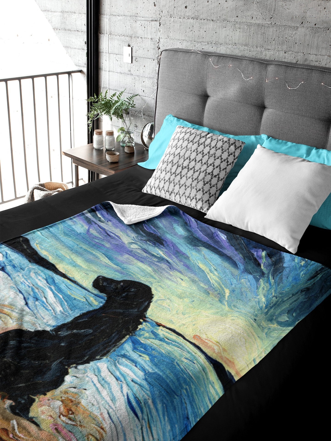 Minky Blanket Black Labrador Beach Day Dog Throw Blanket Colorful Home ...