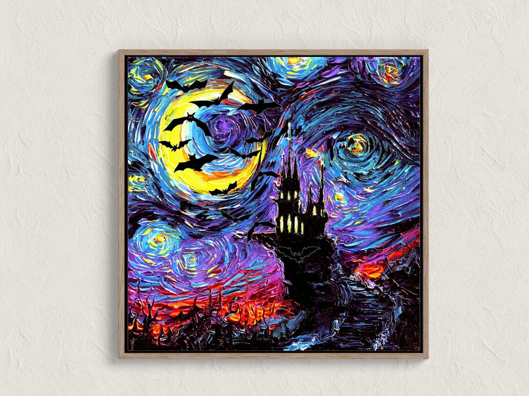 Dracula Castle Haunted Starry Night Painting Print Impressionist ...