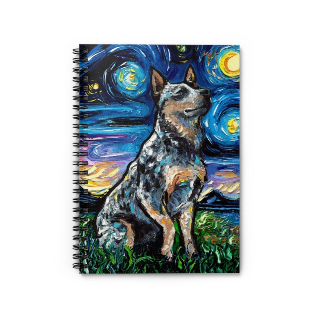 Spiral Notebook Ruled Line Blue Heeler Starry Night Dog Soft Cover 8x6x ...