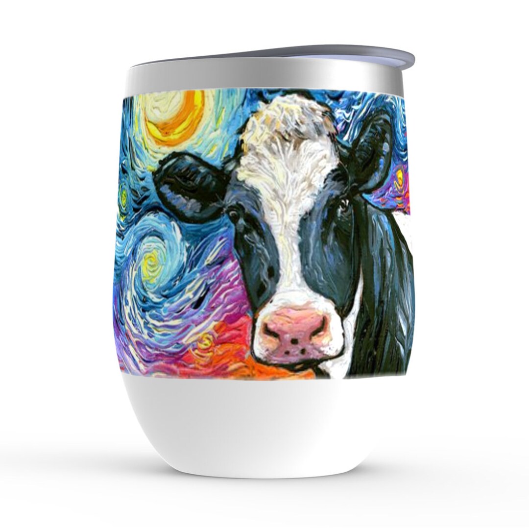 Holstein Cow Starry Night Farm Animal Stemless Wine Tumblers Cup With ...