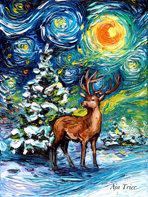 Photo Paper or Watercolor Paper artwork home decor Winter Art Starry ...