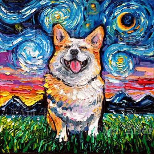 Corgi Art Starry Night Art Print Dog Art by Aja Choose Size - Etsy