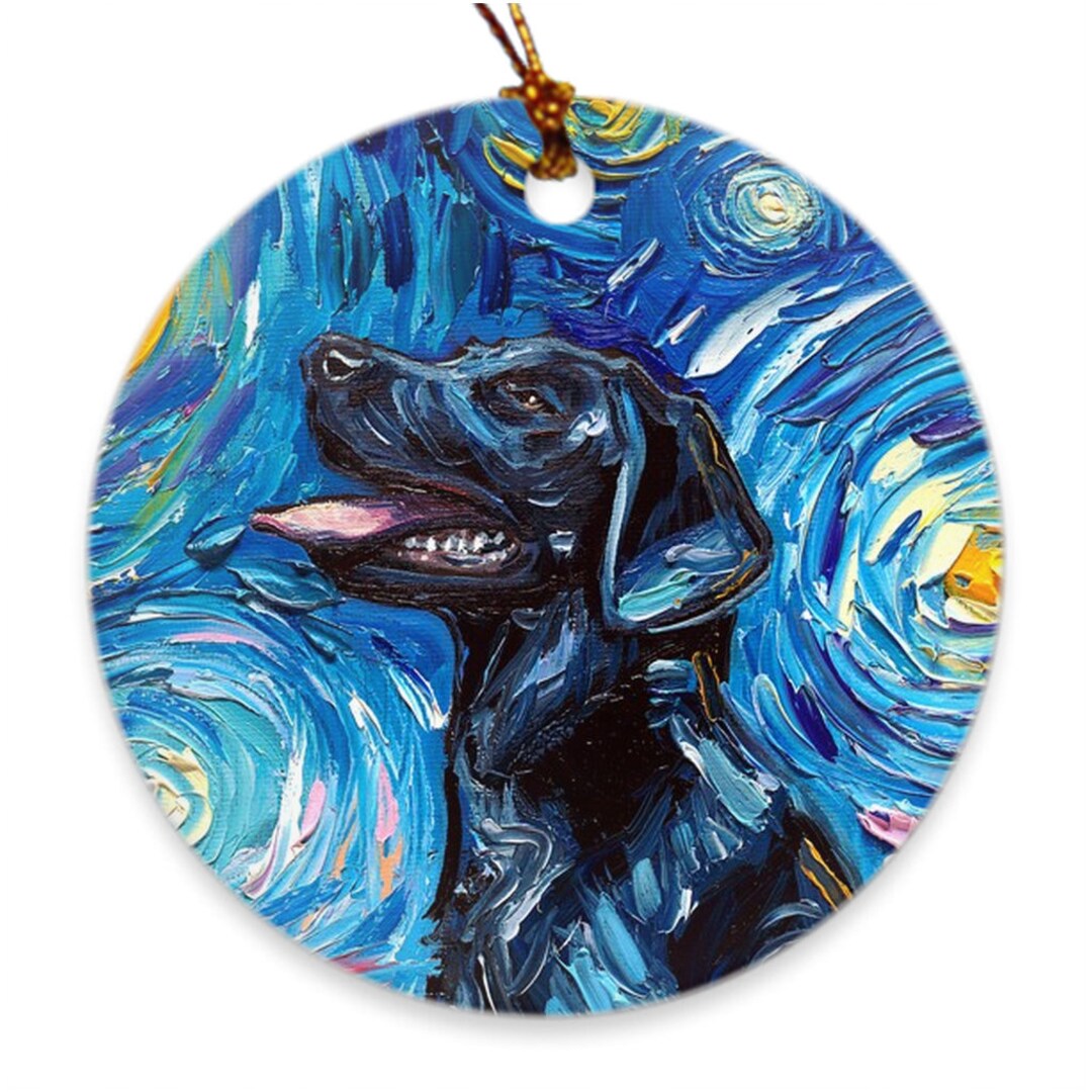Black Labrador Starry Night Porcelain Ornaments Printed on Both Sides ...