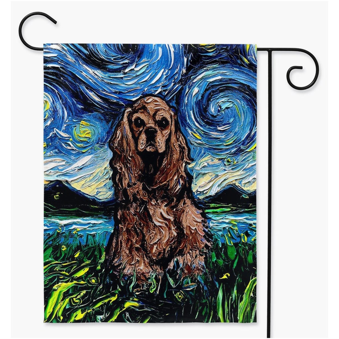 Brown American Cocker Spaniel Starry Night Dog Yard Flags Double Sided ...