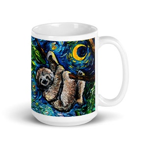 Cute Three Toed Sloth Coffee Mug Starry Night Art by Aja Ceramic Cup ...