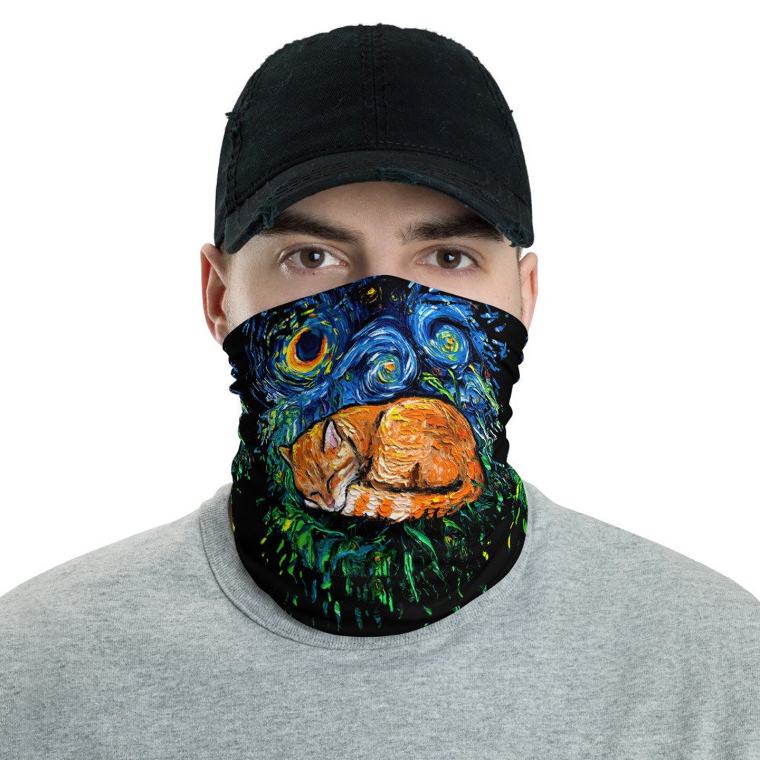 Starry Night Orange Tabby Cat Abstract Face Mask Face Shield Washable ...