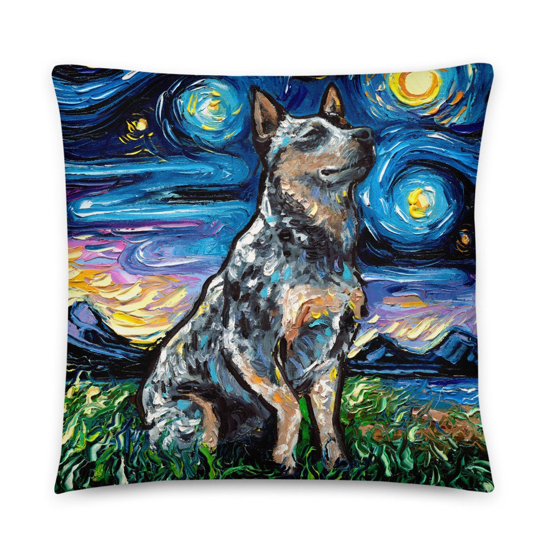 Basic Throw Pillow Blue Heeler Cattle Dog Starry Night Art by Aja 16x16 or 20x20 Inches Stuffed ...