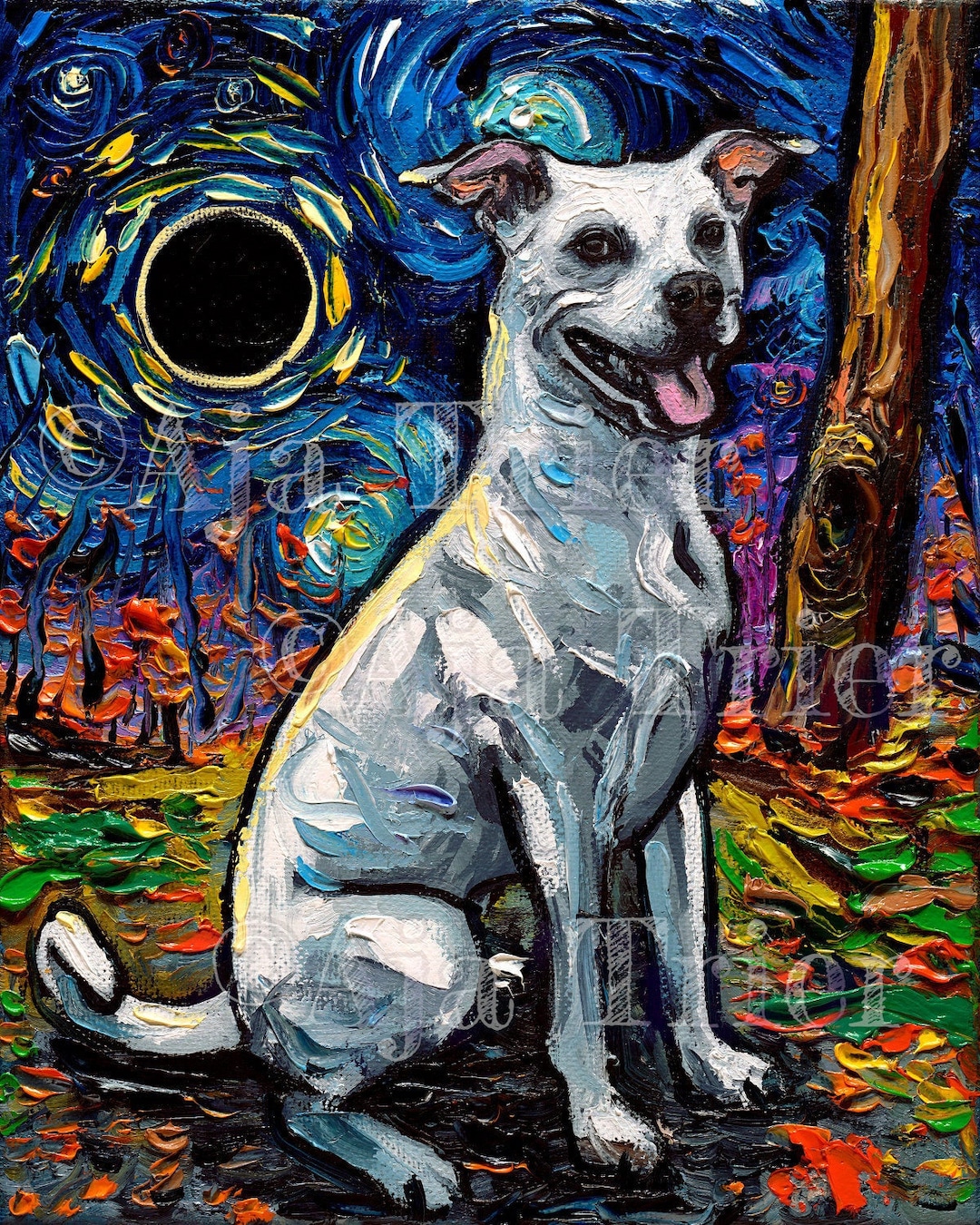 Pitbull Mix Pithuahua Rectangular Art Starry Night Art Print Dog Lover ...