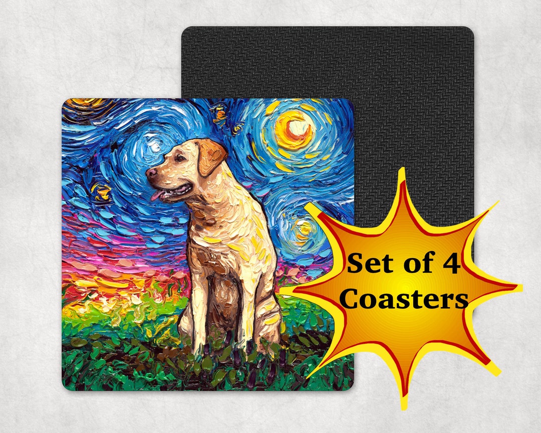 Coasters Set of 4 Square Yellow Labrador Starry Night Dog 4x4 in ...