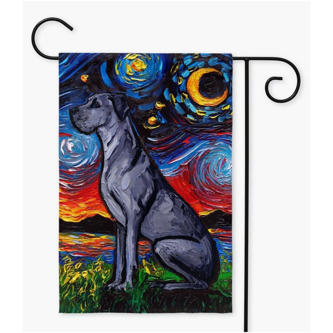 Blue Great Dane Outdoor Flag Double Sided Starry Night Garden Sign Lawn ...
