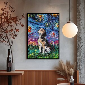Beagle Art Print Starry Night Dog Print Impressionist Dog Wall Art Dog ...