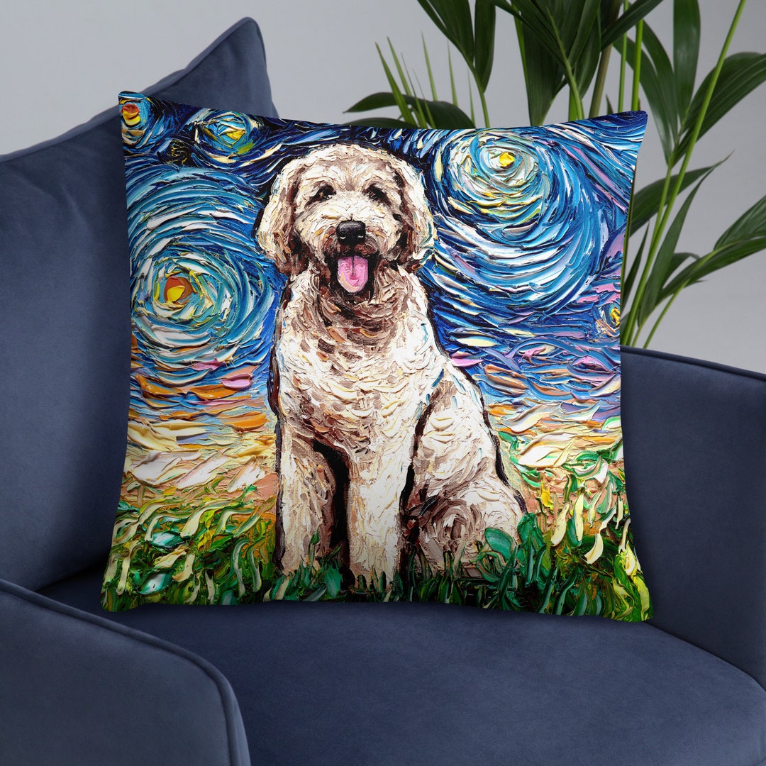 Cream Goldendoodle Dog Lover Starry Night Basic Throw Pillow Art by Aja ...
