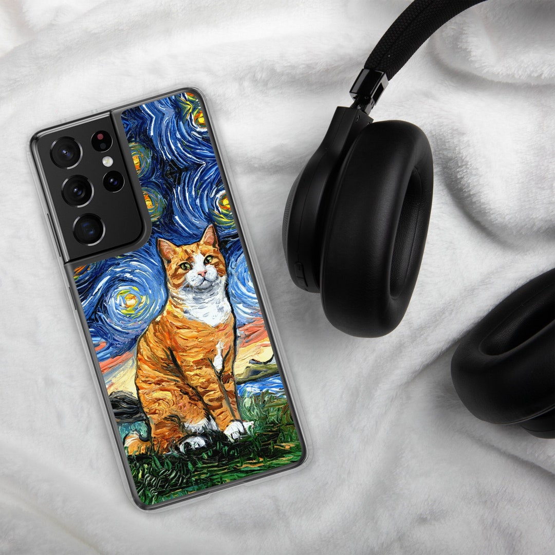 Orange Tuxedo Tabby Cat Starry Night Samsung Case Phone Protector Art ...