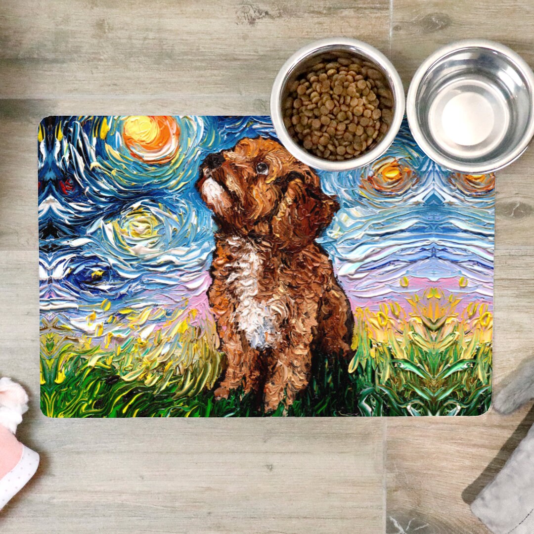 Pet Mat Cavapoo Starry Night Dog Feeding Mat Nonslip Rubber 12x18 ...
