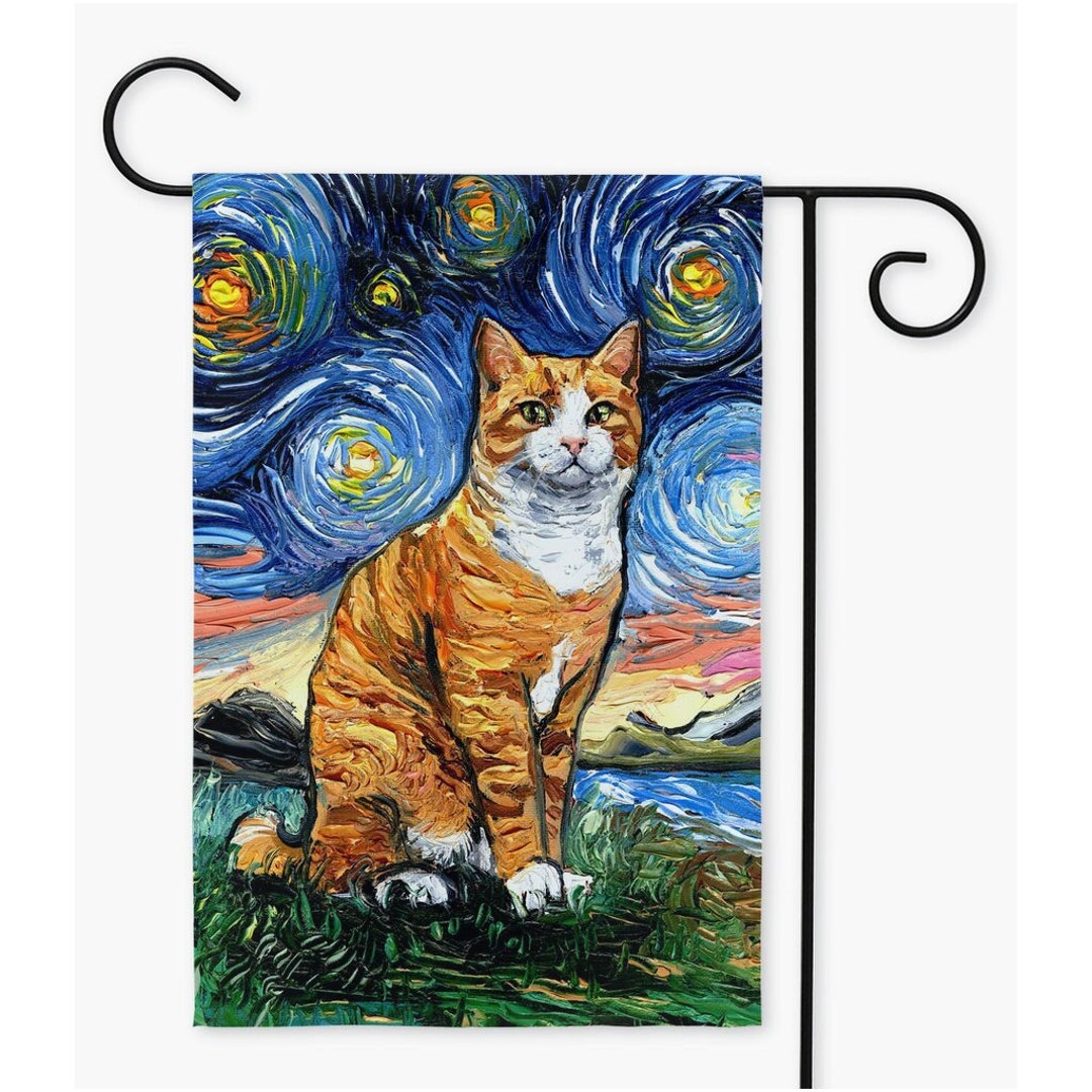 Orange Tuxedo Tabby Cat Double Sided Yard Flag Starry Night Garden Sign ...