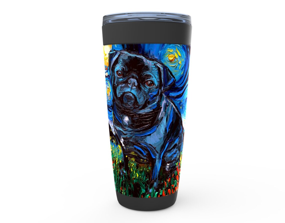 Black Pug Starry Night Dog Viking Tumbler Insulated Stainless | Etsy