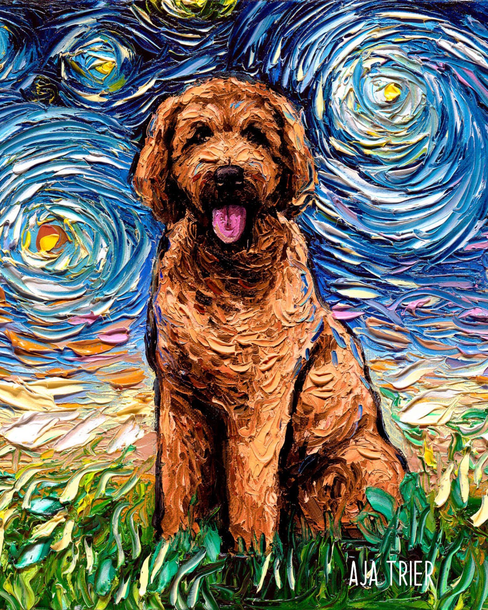 Apricot Goldendoodle Art Starry Night Art Print Dog Art by Aja - Etsy