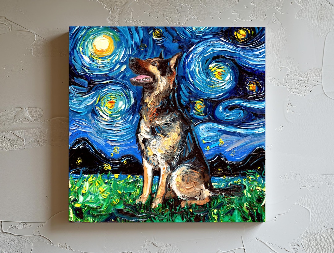 German Shepherd Starry Night Canvas Print, Dog Lover Wall Art - Etsy