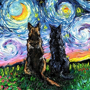 German Shepherd Starry Night Painting Print Two Dogs Art Dog Wall Art ...