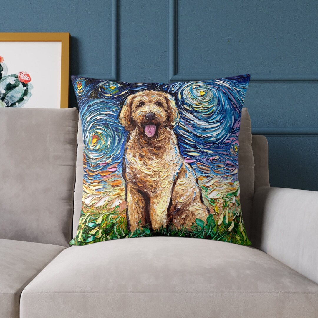 Spun Polyester Pillow Goldendoodle Golden Doodle Starry Night Dog Art ...