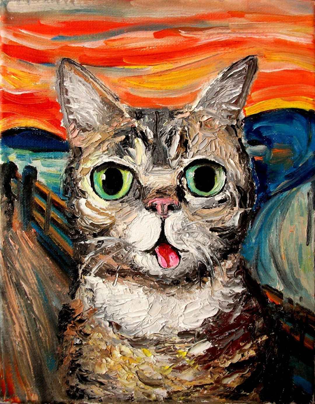 Lil Bub Meets the Scream Stretched Canvas Print of Original Oil ...