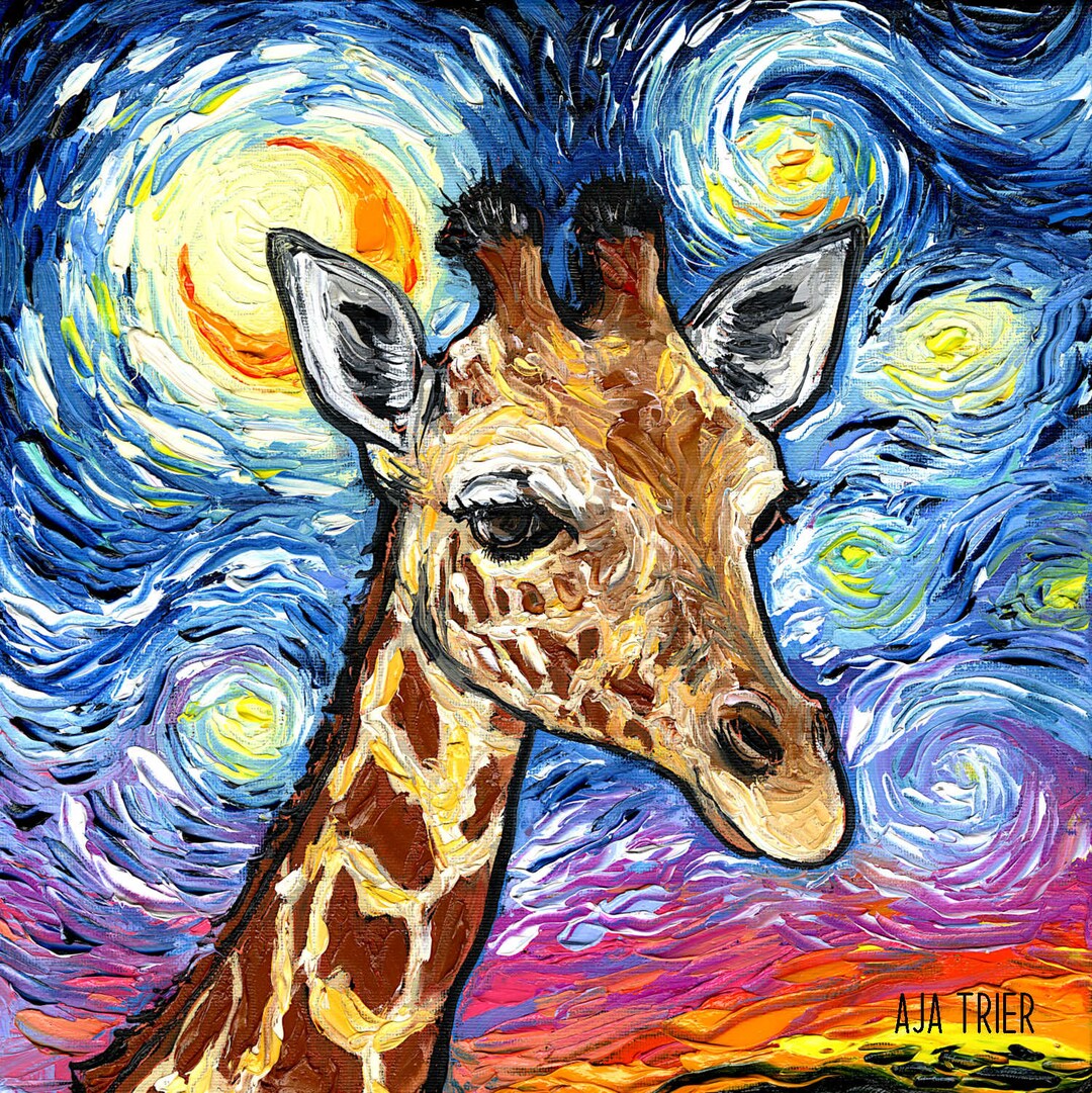 Giraffe Starry Night Animal Art Print Picture by Aja Choose Size Photo ...