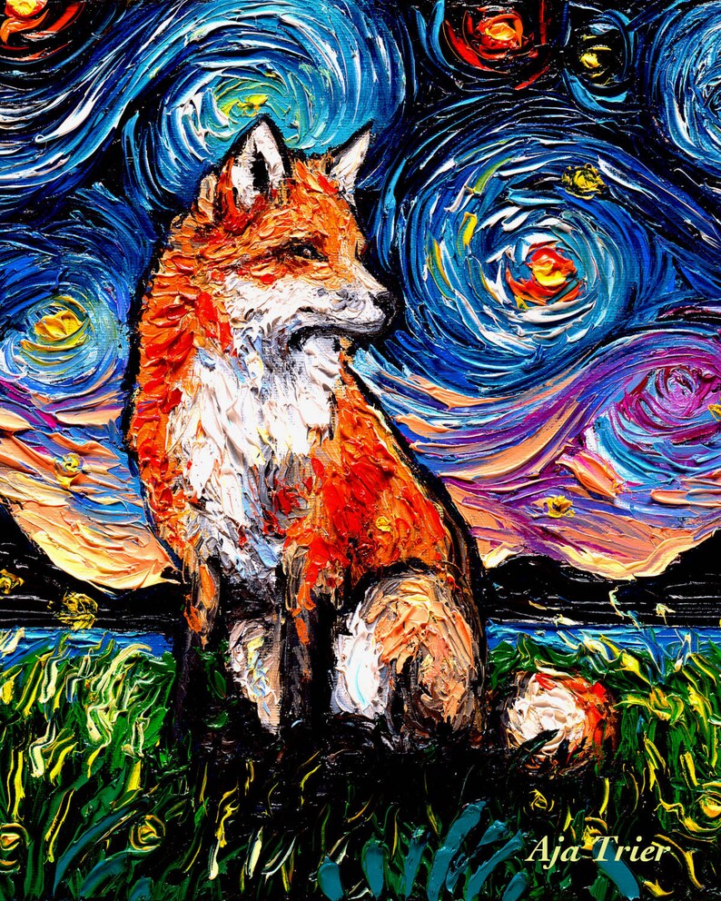 Vulpine Night Fox Art Print kitsune woodland animal wall decor | Etsy