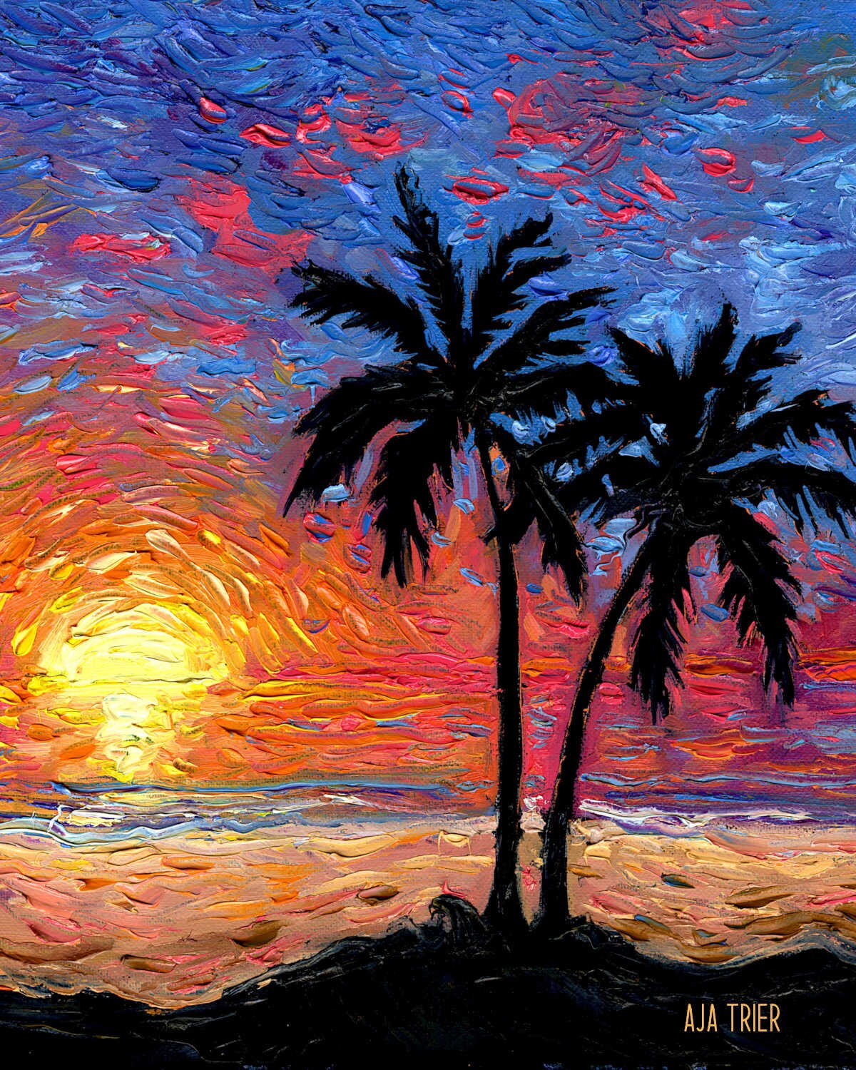 Paradise at Dusk Beach Palm Trees Art Print Gift Coastal Ocean Art by ...