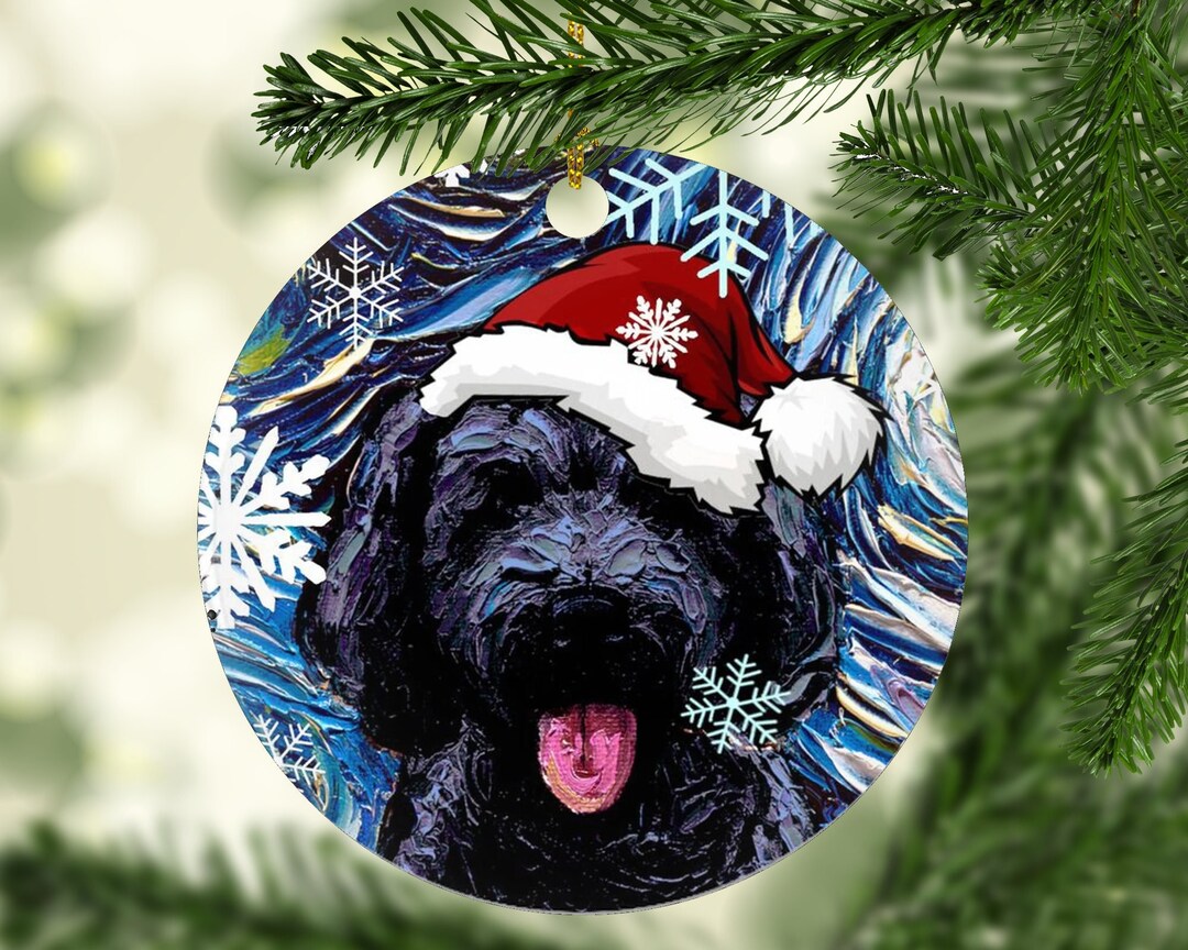 Black Goldendoodle Labradoodle in Santa Hat Art Starry Night 3x3 Inch ...