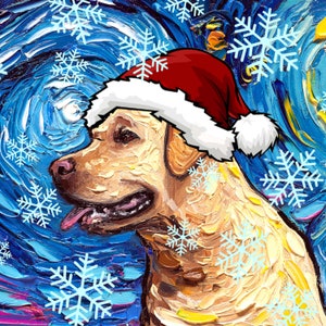 Digital Download of Yellow Labrador in Santa Hat Starry Night Art by ...
