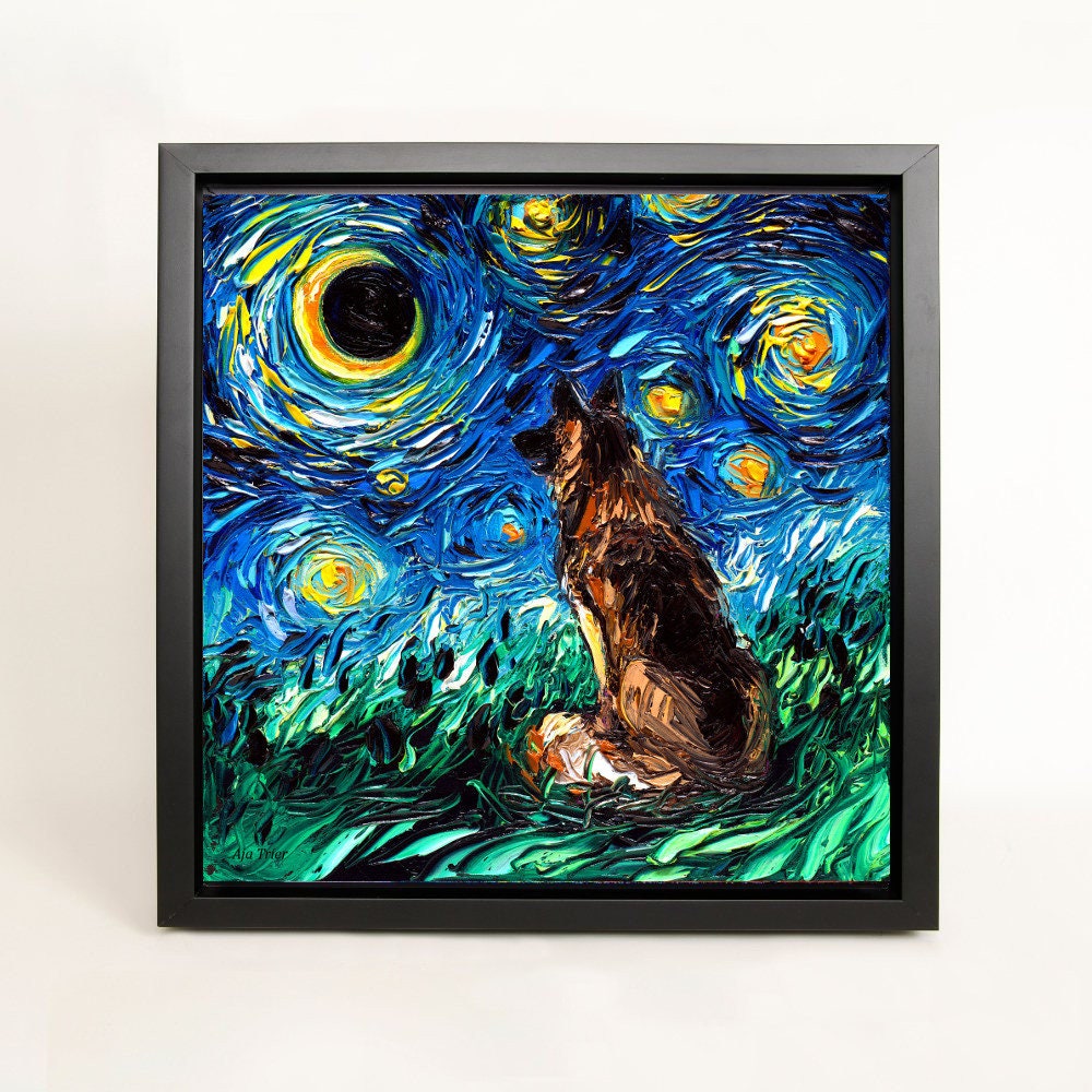 German Shepherd Art FRAMED CANVAS Print Starry Night Dog Artwork Aja ...