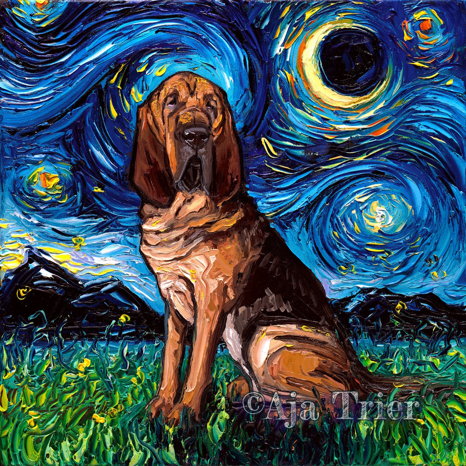 Bloodhound Dog Art Print, Starry Night Style, Pet Portrait - Etsy