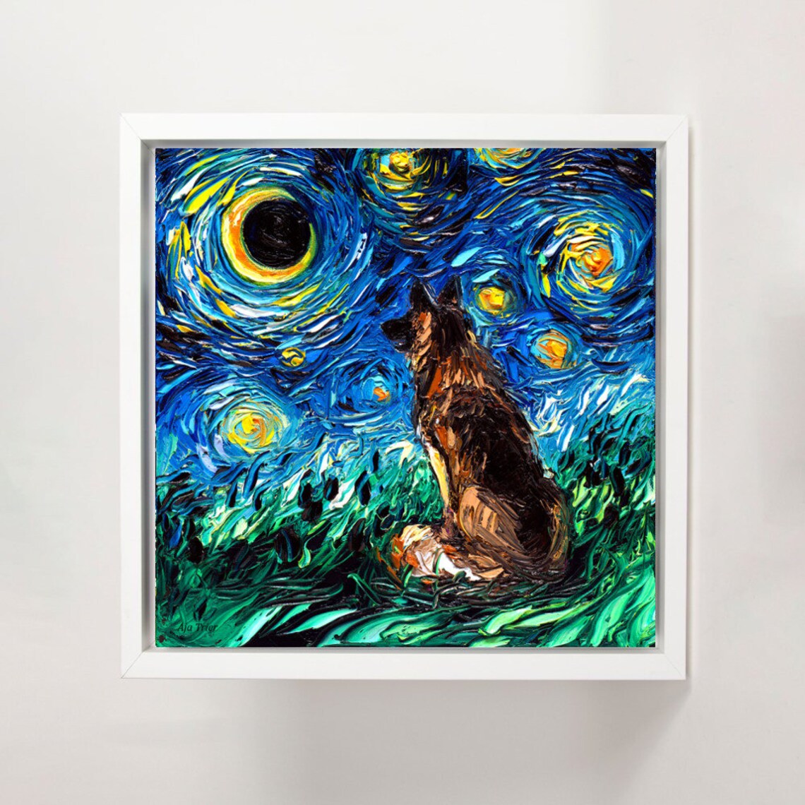 German Shepherd Art FRAMED CANVAS Print Starry Night Dog Artwork Aja ...