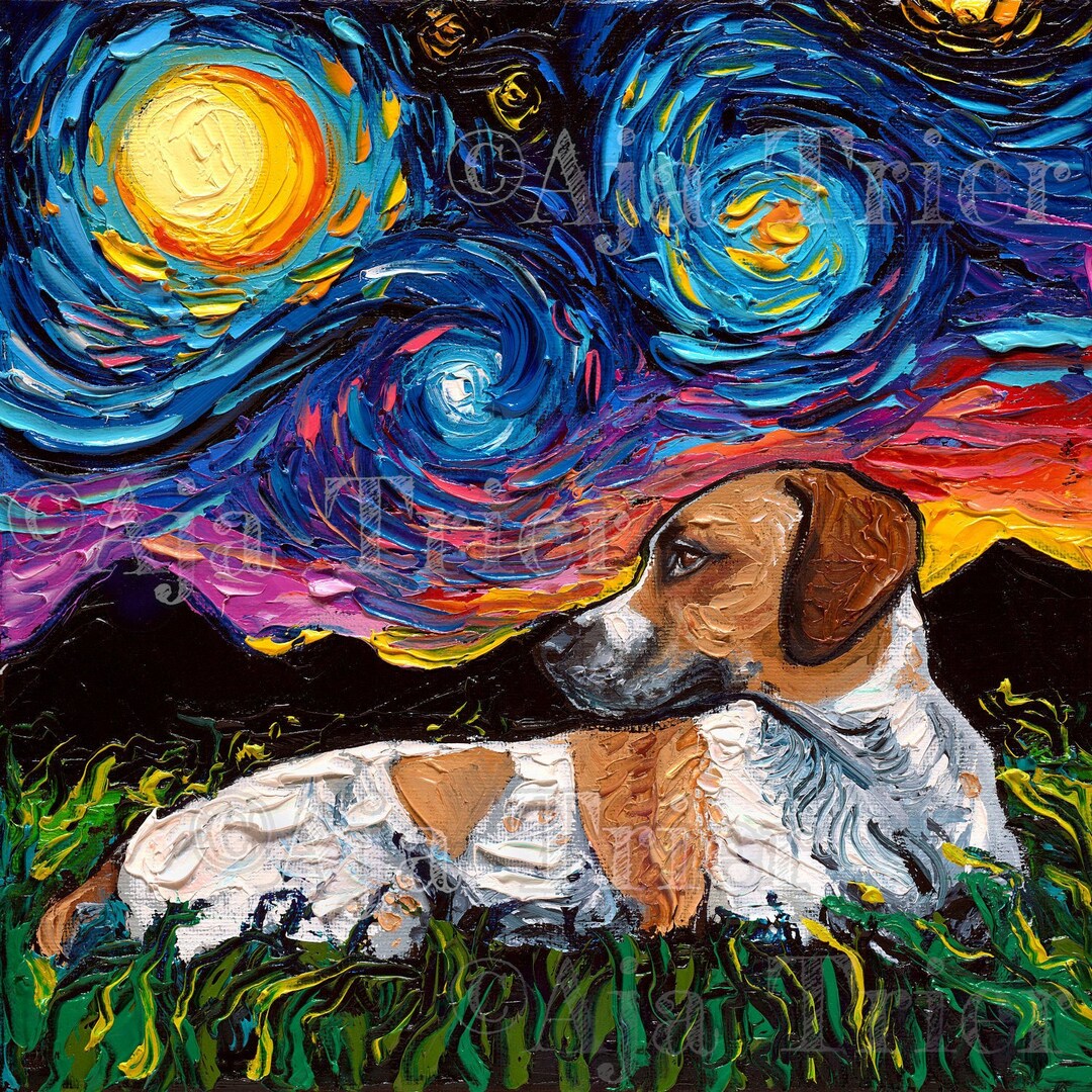 Beagle Mix Art Starry Night Art Print Dog Picture by Aja Choose Size ...