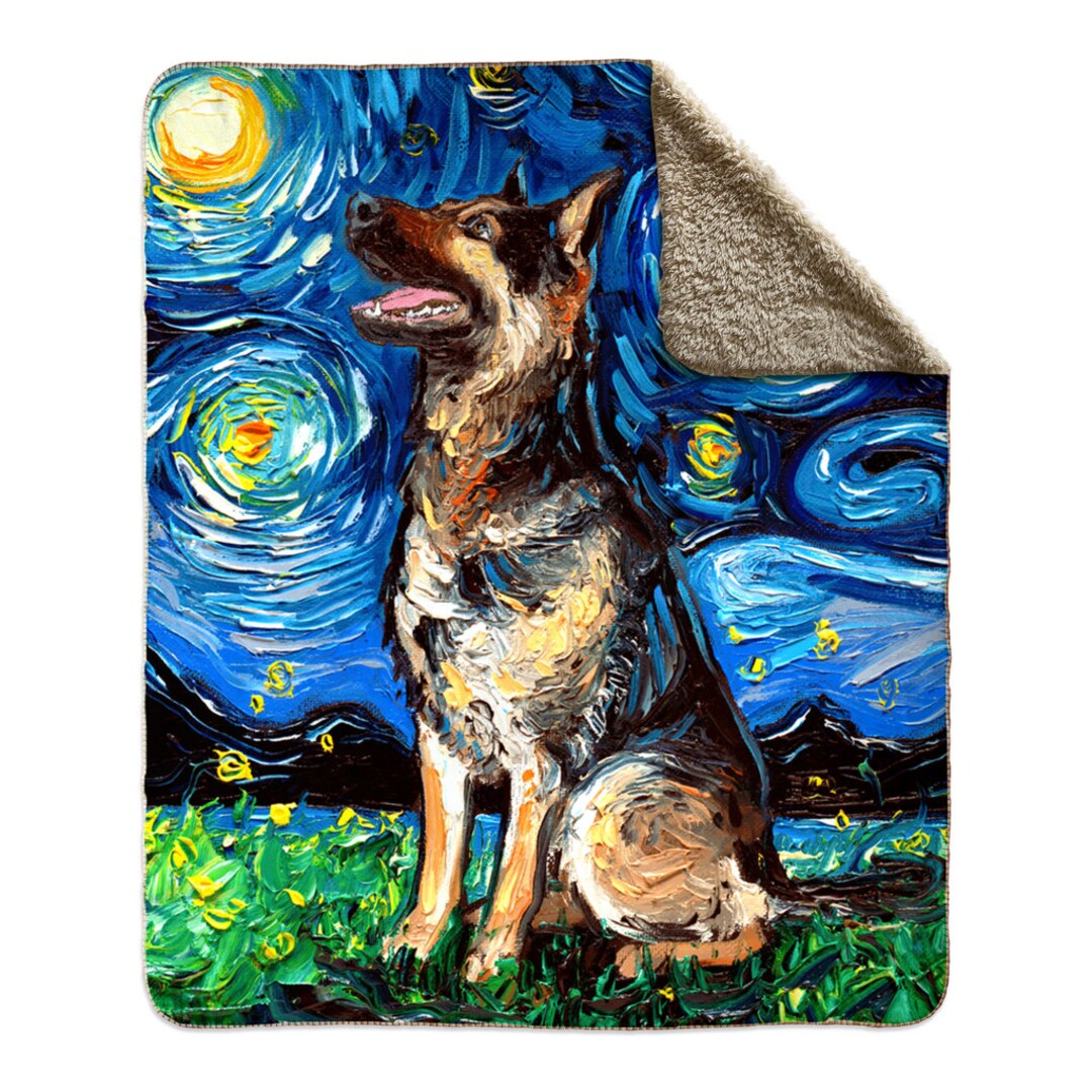 German Shepherd Starry Night Dog Fleece Sherpa Blankets Comfy Warm ...
