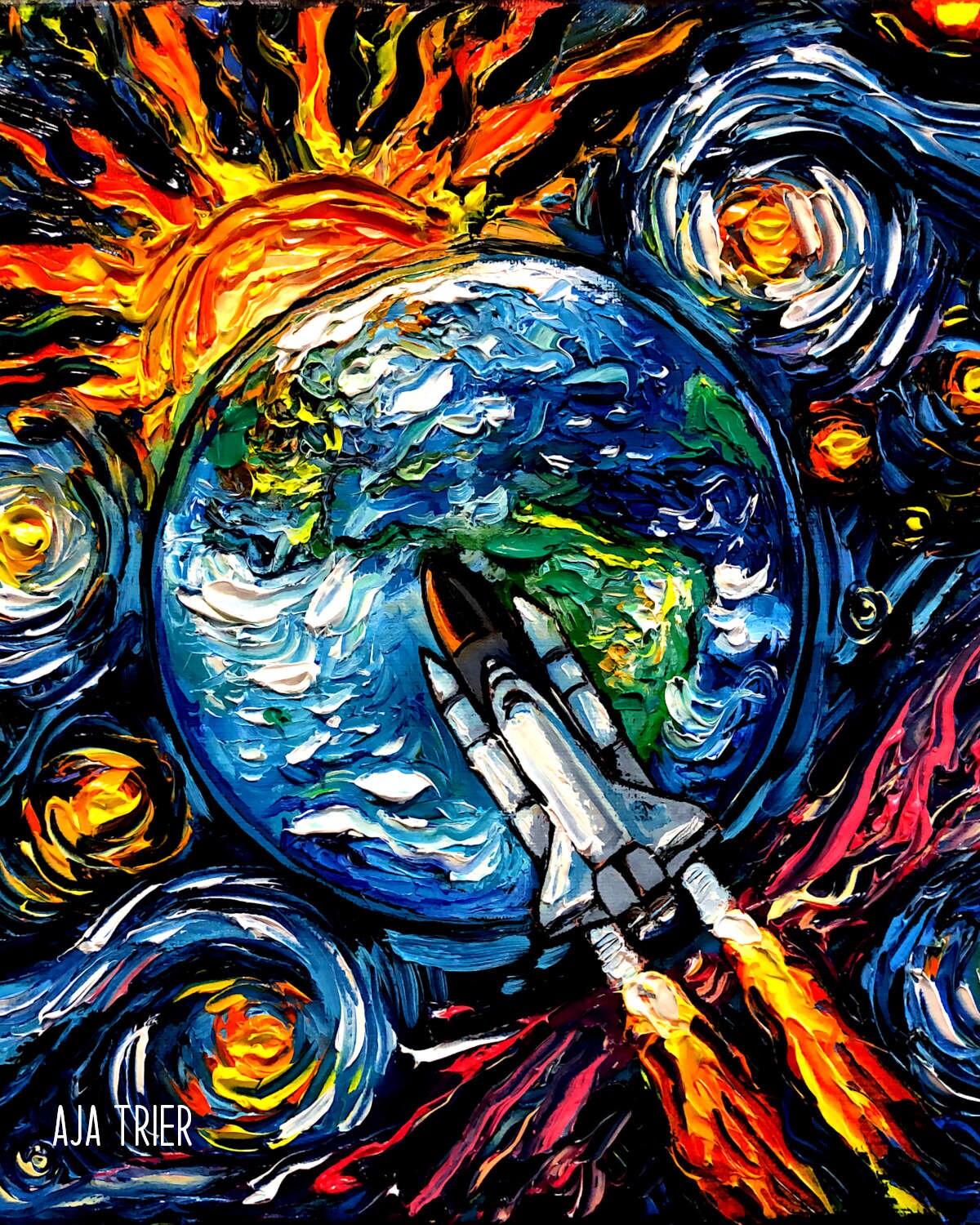 Space Shuttle Outer space Art Starry Night Art Print Wall | Etsy