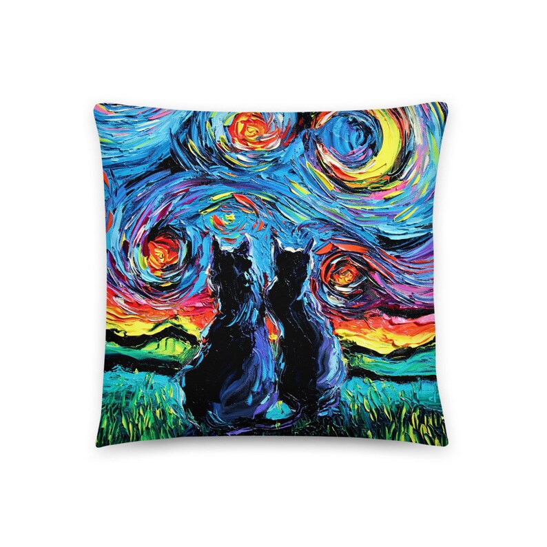 Black Cat Starry Night Basic Accent Throw Pillow Art by Aja | Etsy