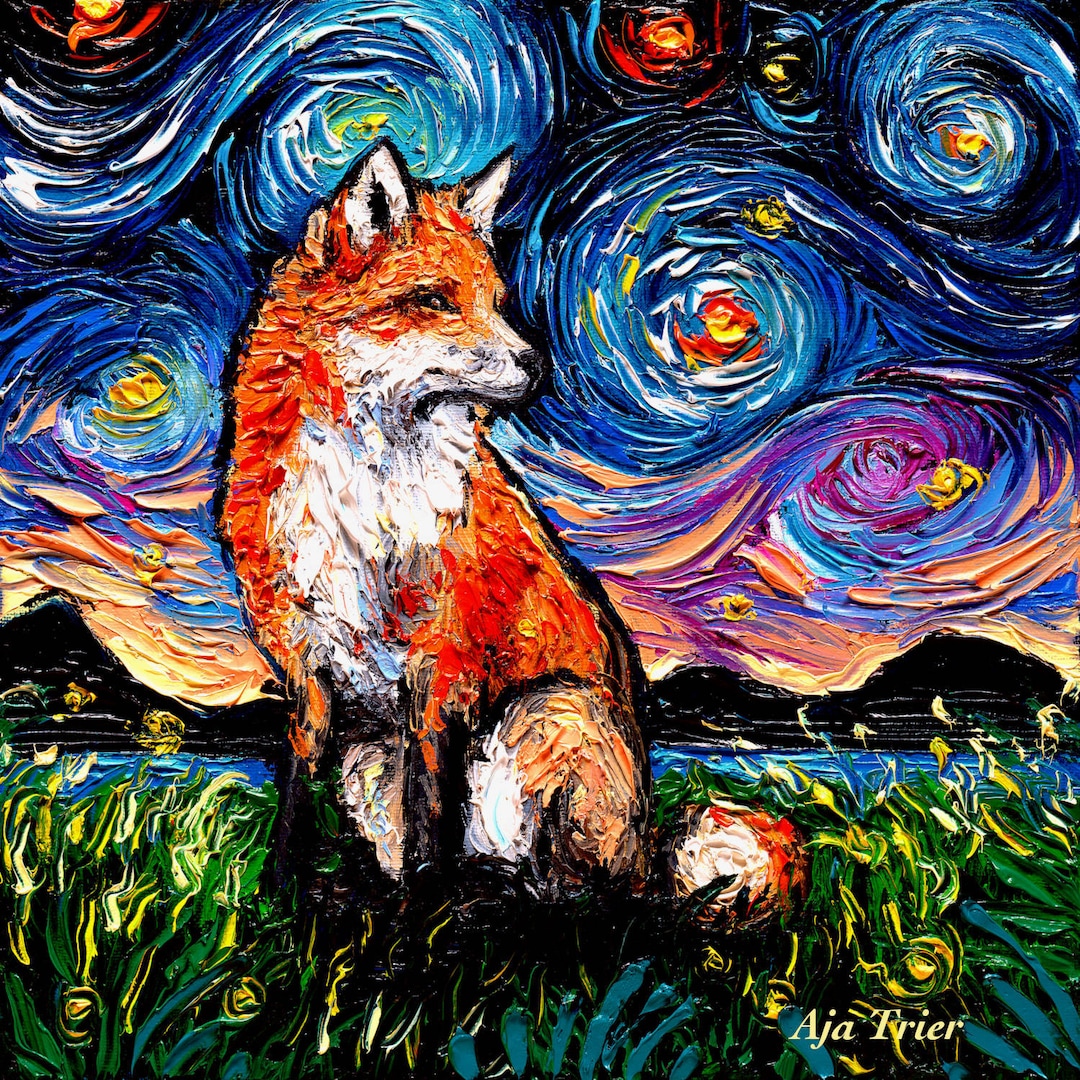 Red Fox Starry Night Animal Art CANVAS Ready to Hang Print by Aja ...