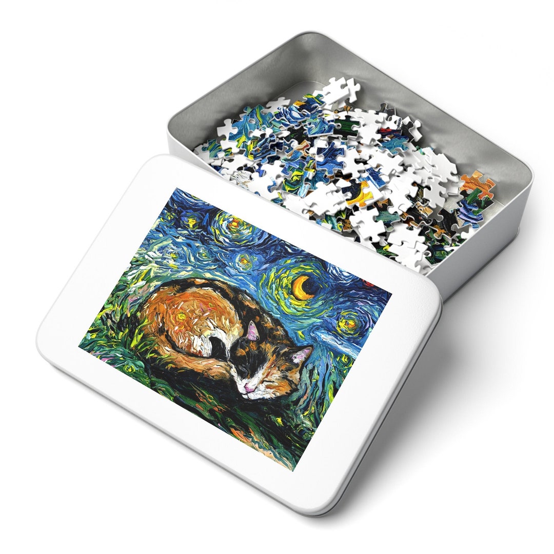 Premium Puzzle Sleeping Calico Cat Starry Night 252 or 500 Piece ...