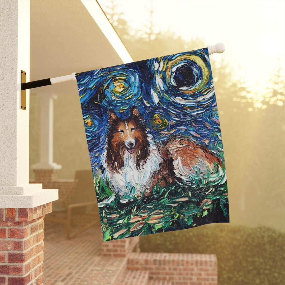 Standard Collie Starry Night Yard and House Flags Double Sided Printing ...