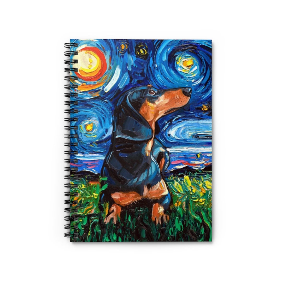 Spiral Notebook Ruled Line Black and Tan Dachshund Starry Night Dog ...
