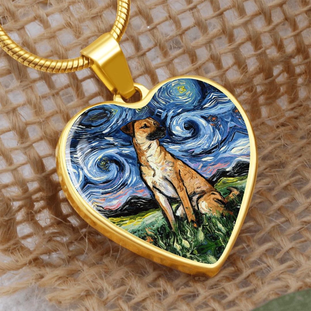 Dog Heart Necklace Black Mouth Cur Pendant Gold or Silver Jewelry With ...