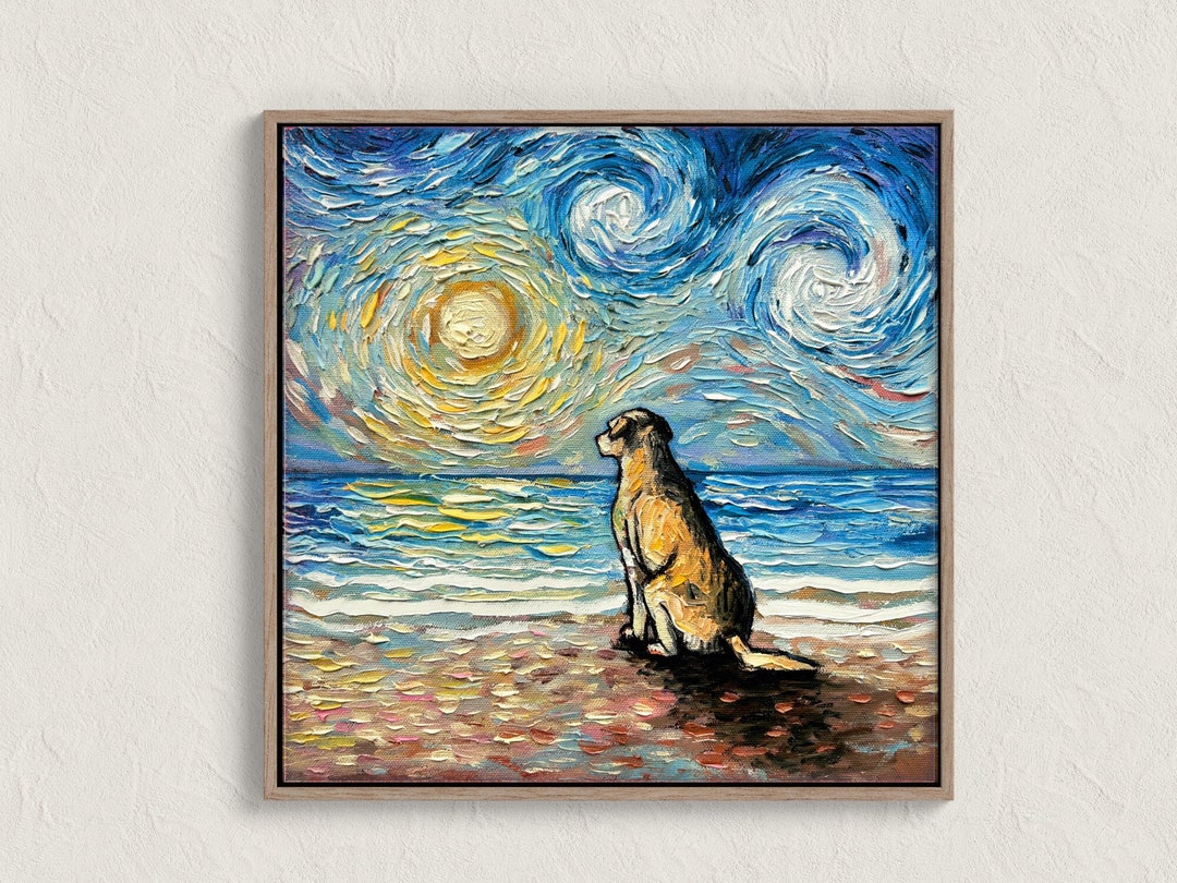 Yellow Labrador Beach Sunset Art Print Yellow Lab Dog Wall Artwork Dog ...