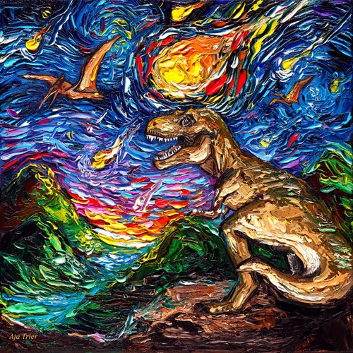 Tyrannosaurus Dinosaur Jurassic Starry Night T Rex Art CANVAS - Etsy