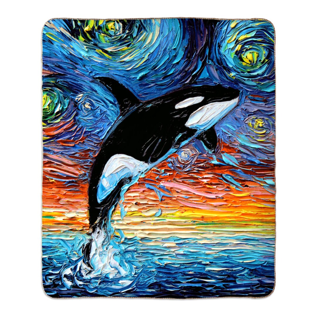 Orca Killer Whale Starry Night 60x50 Inch Fleece Sherpa Blanket Comfy ...