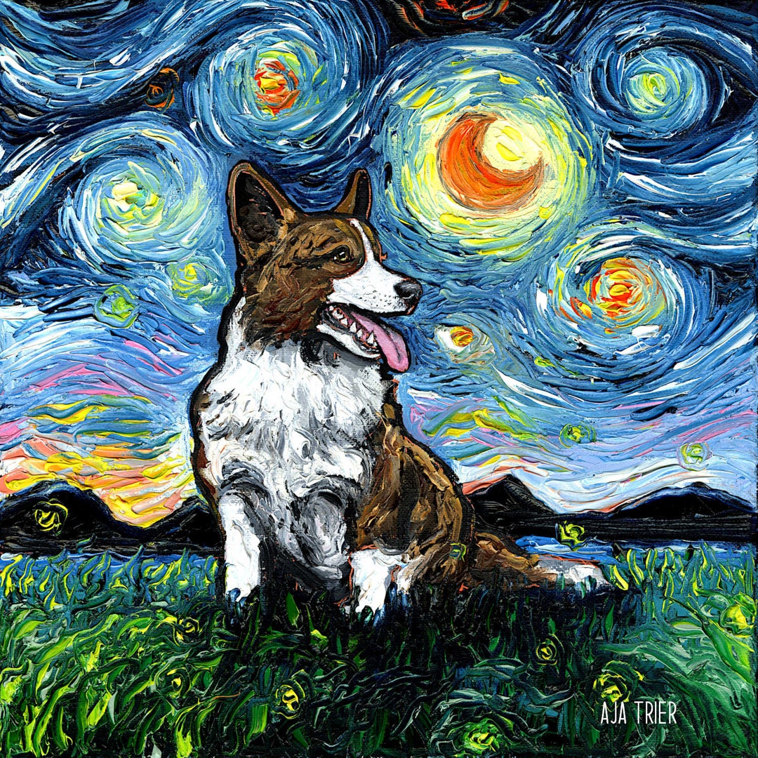 Cardigan Welsh Corgi Starry Night Dog Art CANVAS Print by Aja Choose ...